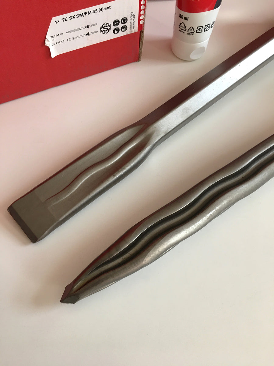 Original set of Pointed Chisel TE-SX SM 43 / Flat Chisel TE-SX FM 43 HILTI TE805 TE905 TE800 ...